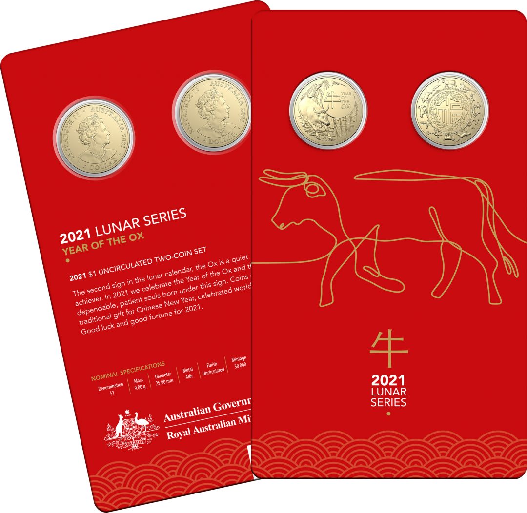 2021 $1 Year of the Ox Uncirculated Two-Coin Set | Southern Cross Coins