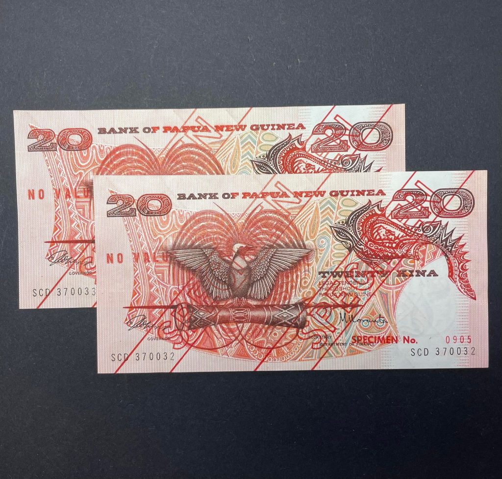 1977 Papua New Guinea 20 Kina – SPECIMEN – CONSECUTIVE PAIR – P.S4S1 ...