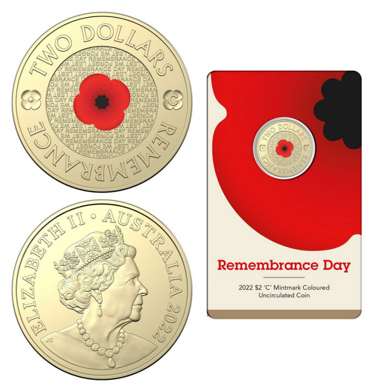 2022 $2 ‘C’ Mint-mark Remembrance Day Poppy Uncirculated coin ...