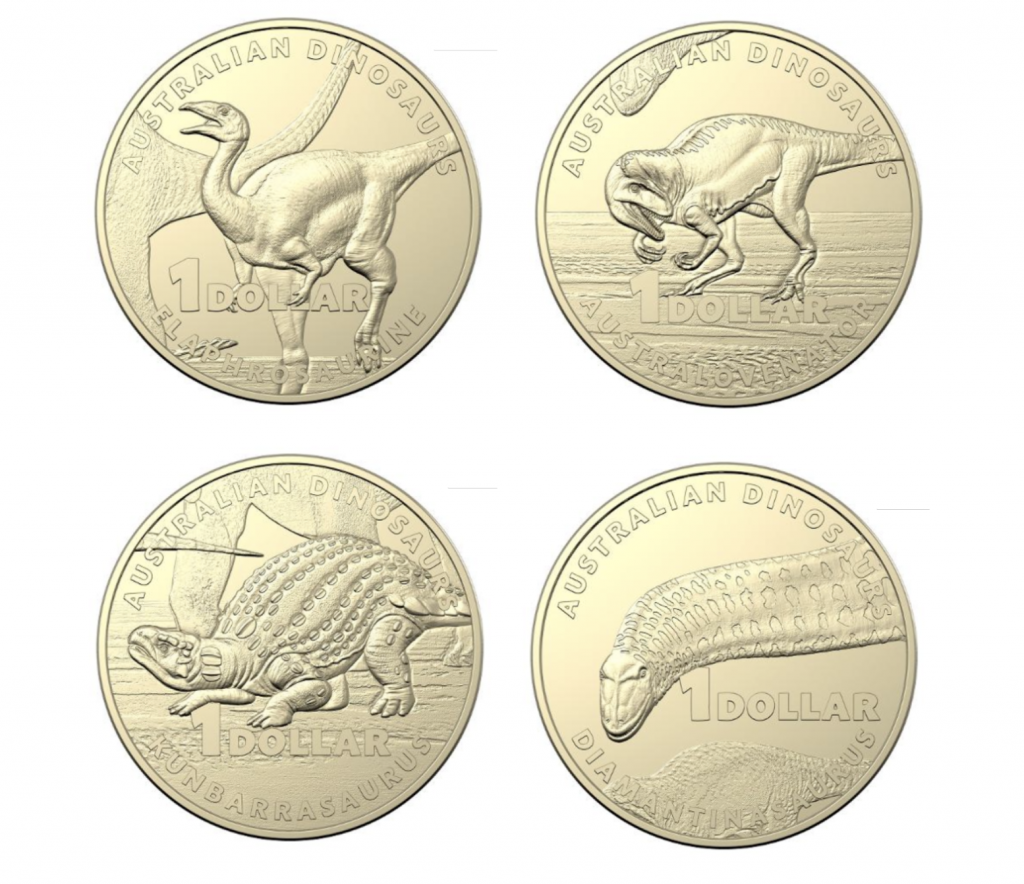 2022 4 x $1 Australian Dinosaurs Uncirculated coins | Southern Cross Coins