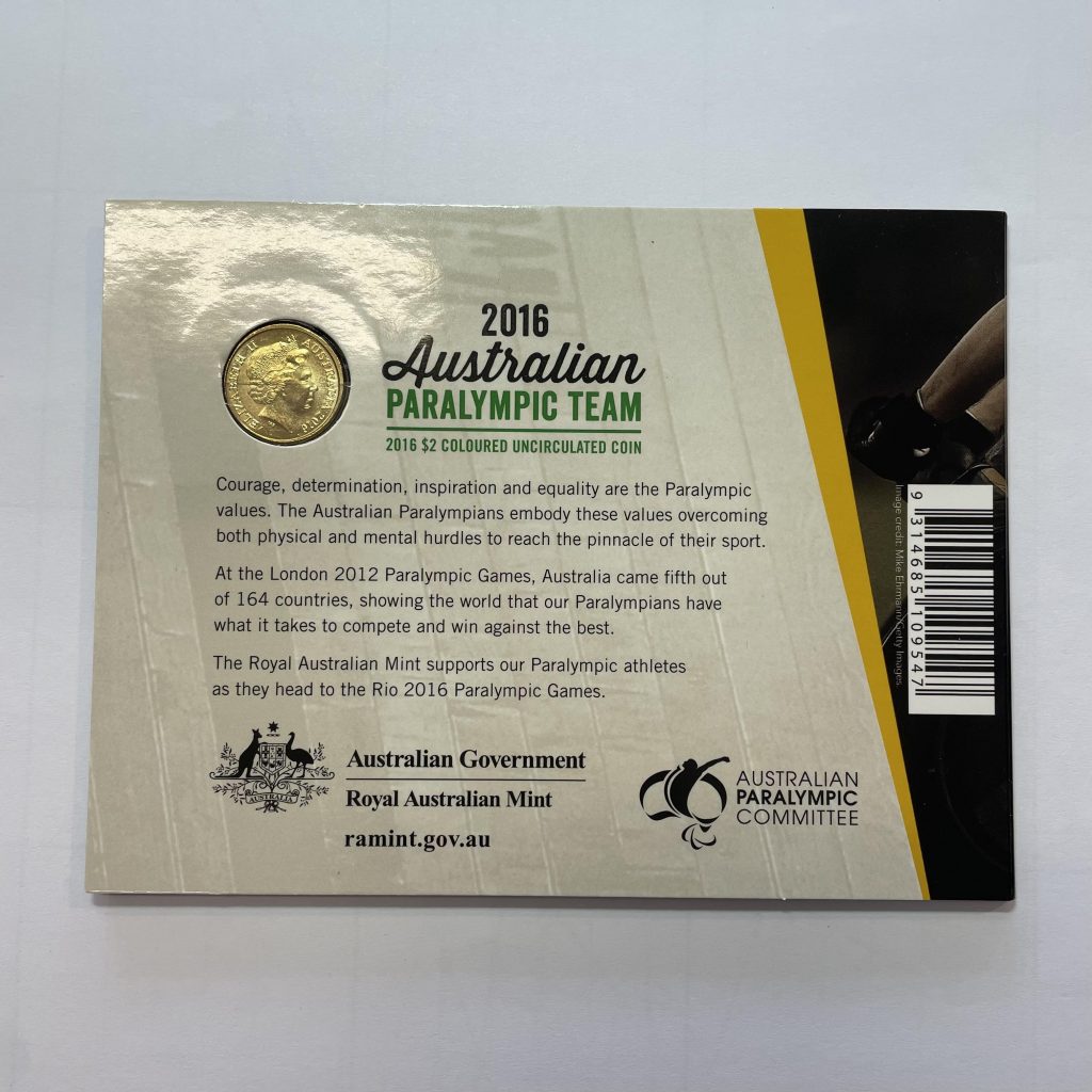 2016 $2 Australian Rio Paralympic Team coloured uncirculated coin ...