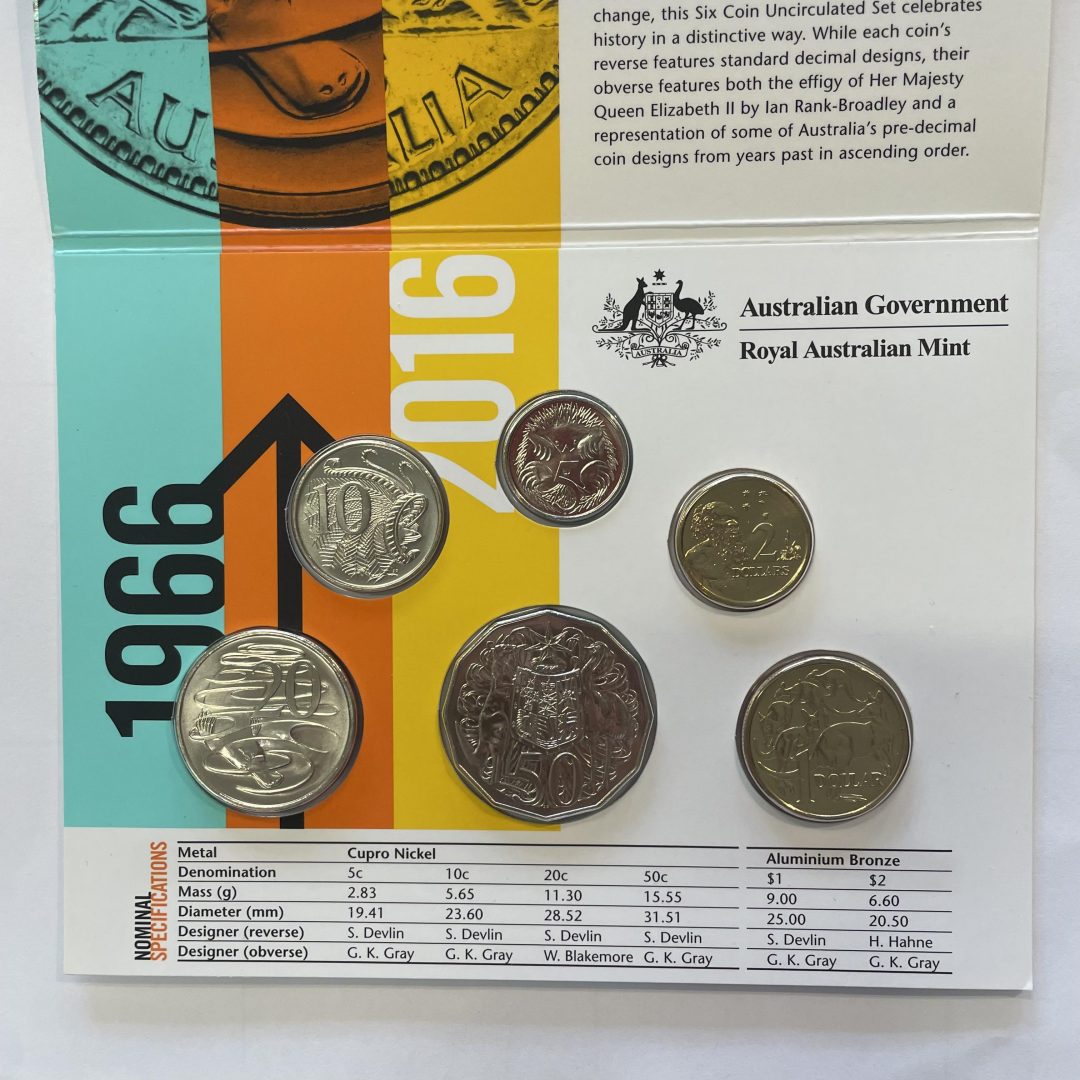 2016 Fifty Years of Decimal Currency ‘The Changeover’ 6-coin Mint Set ...