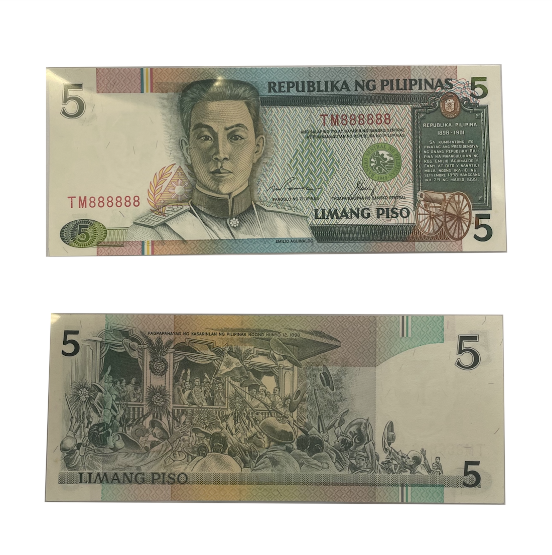 Phillipines 1985-1994 5 Piso ‘888888’ solid serial number note – PCGS ...
