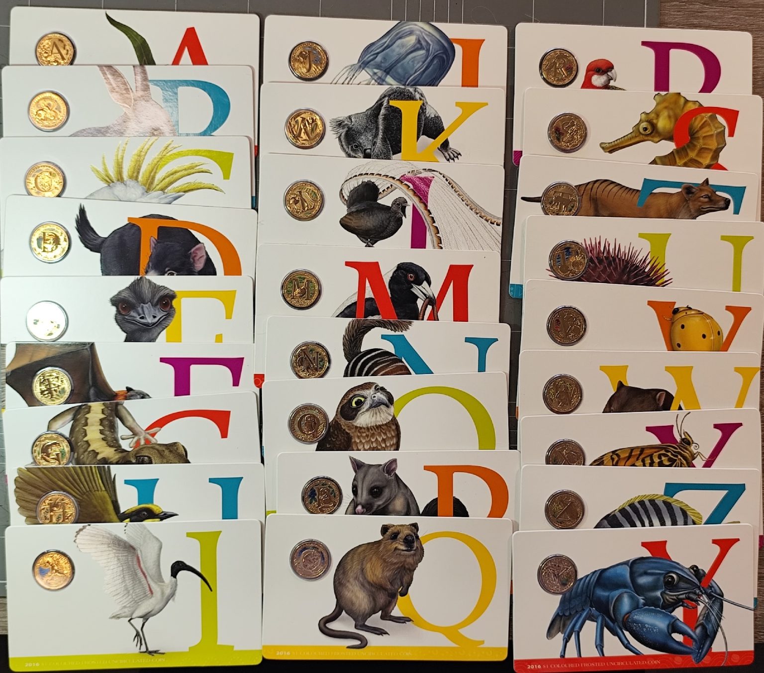 2016 Rare set Alphabet Coloured $1 coin Collection of 26 “A to Z ...